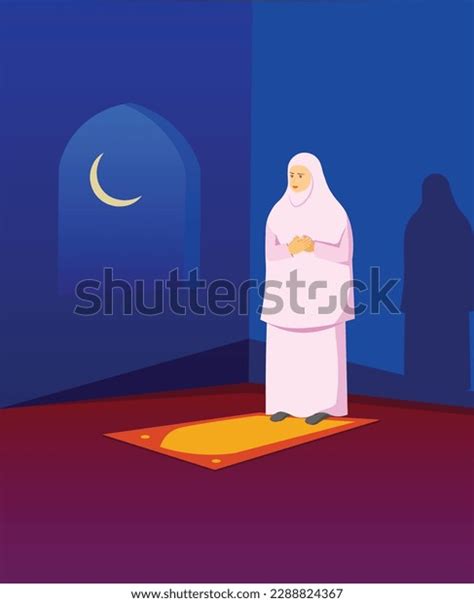 Woman Praying Night Prayer During Ramadan Stock Vector Royalty Free
