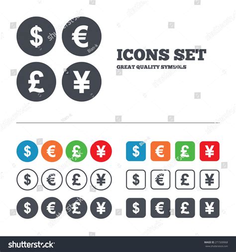 Dollar Euro Pound Yen Currency Icons Stock Vector 271509968 Shutterstock