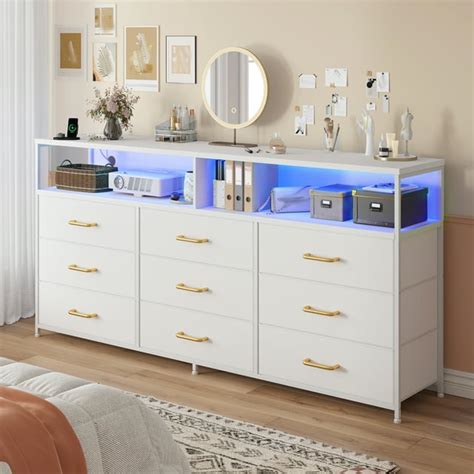 Enhomee 55” Wide Dresser Tv Stand For 65 With Power Outlet And Led