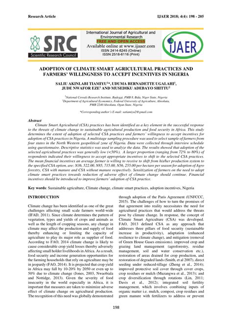 Pdf Adoption Of Climate Smart Agricultural Practices And Farmers