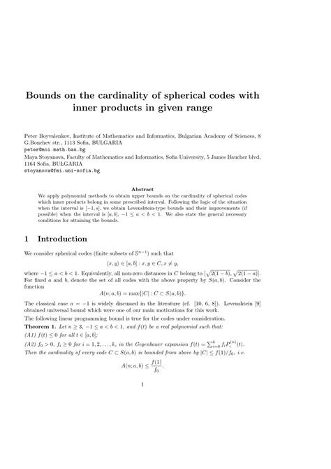 Pdf Bounds On The Cardinality Of Spherical Codes With Inner Products