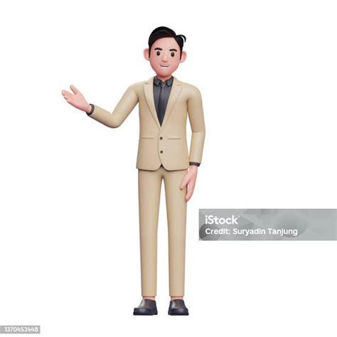 오른손으로 공간을 복사하는 손을 보여주는 사업가 3d 렌더링 사업가 캐릭터 일러스트 3차원 형태에 대한 스톡 사진 및 기타