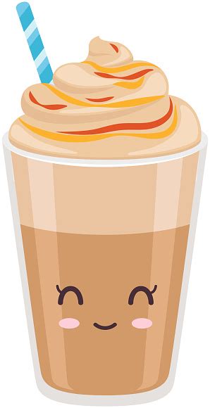 거품과 시럽 스티커 카와이가있는 귀여운 커피 라떼 긍정적 인 감정을 가진 유리에 뜨거운 음료 감정에 대한 스톡 벡터 아트 및 기타 이미지 Istock