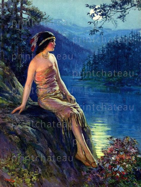 Native American Indian Maiden Woman In Moonlight By New Giclee Art