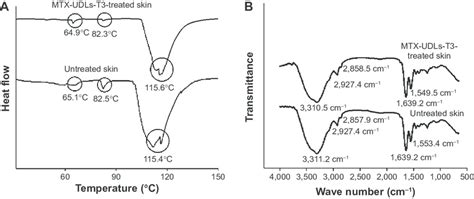 Dsc Thermograms A And Ftir Spectra B Of Mtx Udls T3 Treated And