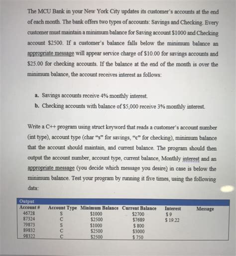 Solved The MCU Bank In Your New York City Updates Its Chegg Com