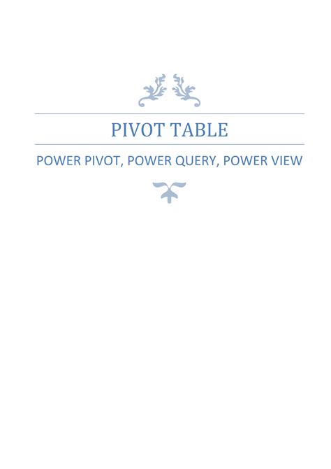 Pivot Table Power Pivot Power Query Pdf