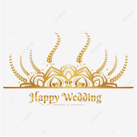 Happy Wedding Ornament With Gold Vintage Border Title Frame Golden Text