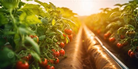 Organic Tomato Cultivation In Agricultural Farm Tomatoes Growing On