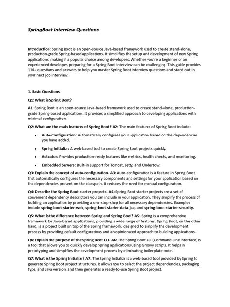 Springboot Interview Questions Pdf Databases Booting