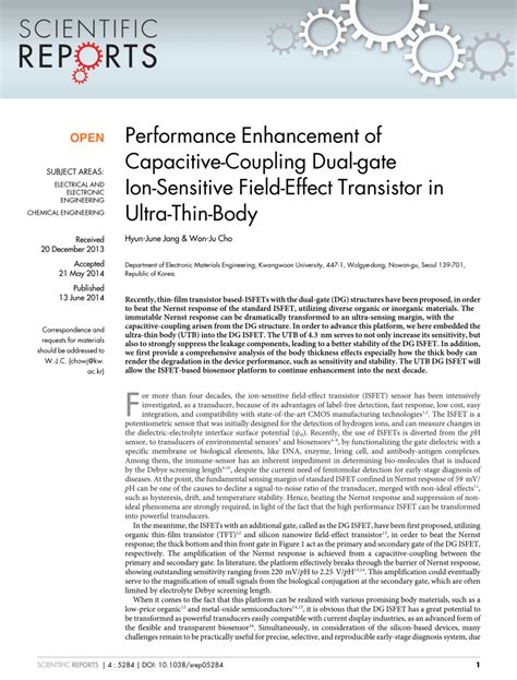 Pdf Performance Enhancement Of Capacitive Coupling Dual Gate Ion Sensitive Field Effect