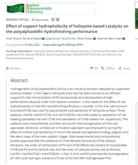 Effect Of Support Hydrophobicity Of Halloysite Based Catalysts On The