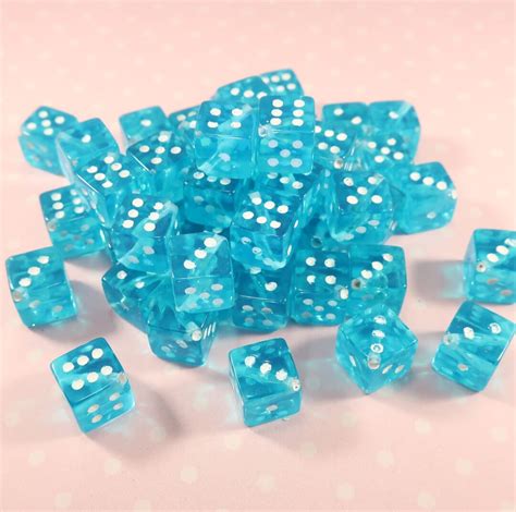 50 Translucent Blue Dice Beads 8mm Bulk Plastic Beads White Dot