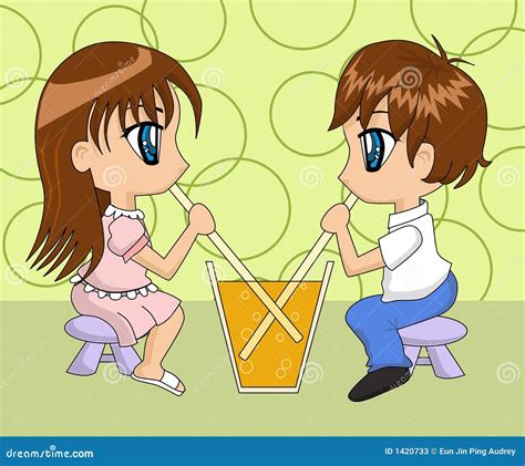 Beber Bonito Dos Pares Dos Desenhos Animados Ilustração do Vetor