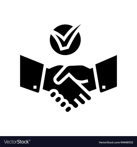 Handshake Check Mark Glyph Icon Royalty Free Vector Image