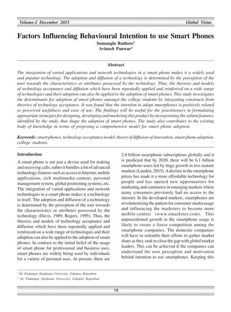 Pdf Factors Influencing Behavioural Intention To Use Smart Phones