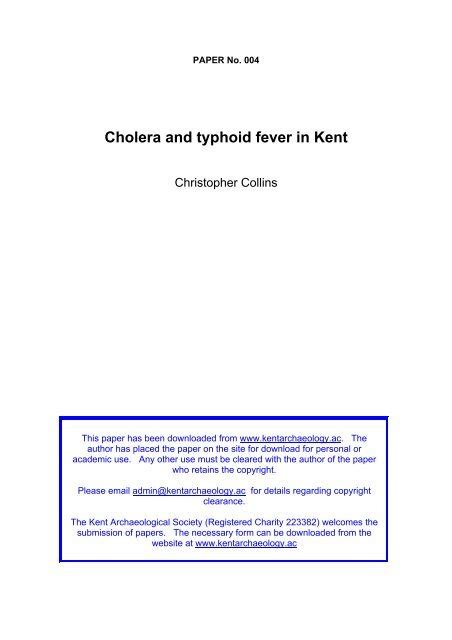 Cholera And Typhoid Fever In Kent Kent Archaeological Society