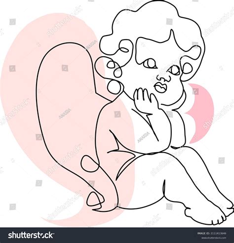 Little Angel Line Art Vector Royalty Free Stock Vector 2111413646