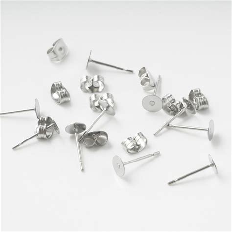 ピアスパーツ 316L ステンレス キャッチ付 アクセサリー パーツ シルバー 約1 2cm 5ペア 5mm平皿付 金属アレルギー対応