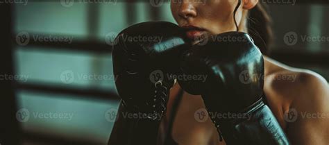 Ai Generated Generative Ai Woman Training Boxing Wearing Boxing Gloves