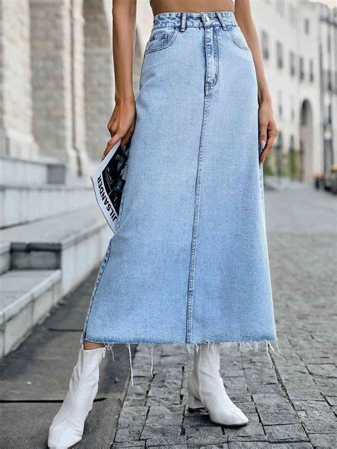 Raw Hem Denim Skirt Anchor Blue Jeans