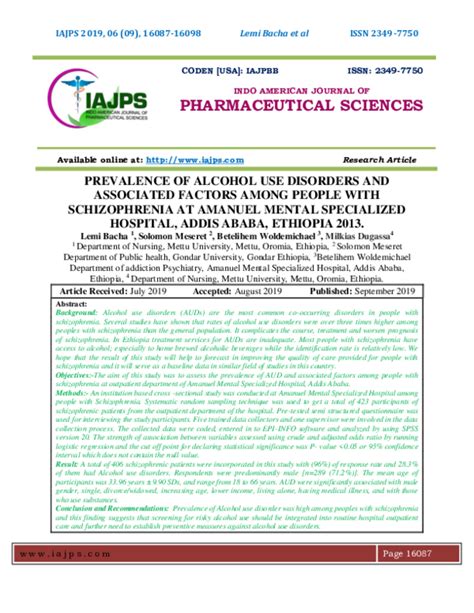 Pdf Prevalence Of Alcohol Use Disorders And Associated Factors Among