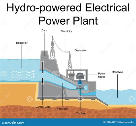Diagram Showing Hydro Powered Electrical Power Plant Stock Vector Illustration Of Background