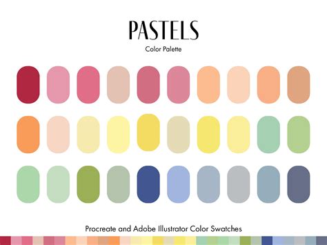 Pastels Procreate Color Palette With Hex Codes Adobe Illustrator Swatches Colors IPad Colour