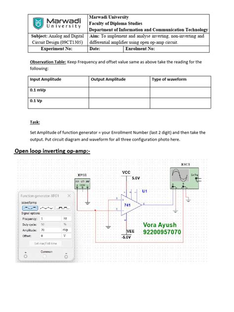 Lab 3 Implement And Analyse Inverting Non Inverting And Differential