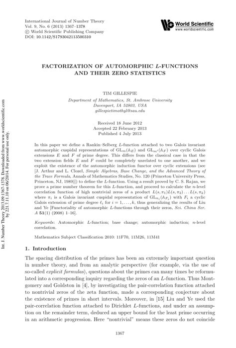 Pdf Factorization Of Automorphic L Functions And Their Zero Statistics