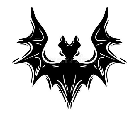 Bat With Spread Wings Hand Drawn Silhouette Illustration Stock