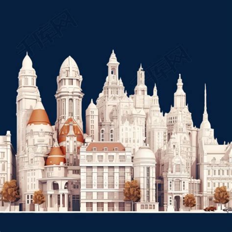 扁平风城市建筑手绘插画素材图片免费下载 千库网