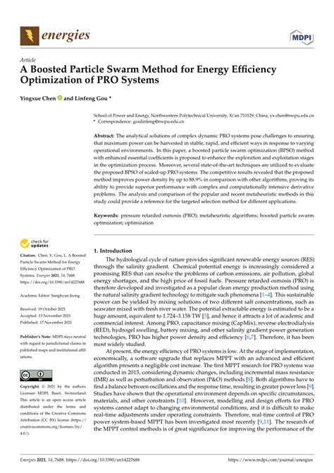 PDF A Boosted Particle Swarm Method For Energy Efficiency Optimization Of PRO Systems