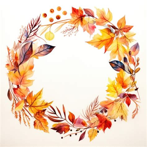 A Wreath Of Autumn Leaves And Acorns Is Displayed On A White Background