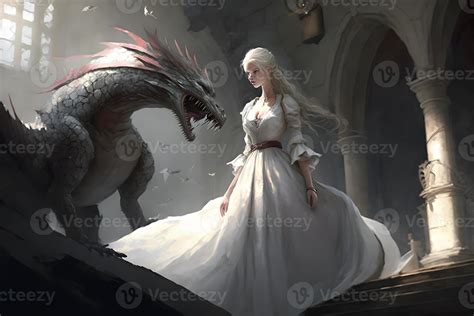 Fantasy Princess And Beautiful Dragon In The Castle Neural Network