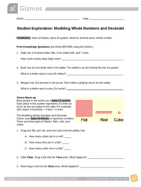 Adding Whole Numbers And Decimals Base 10 Blocks Doc Template Pdffiller