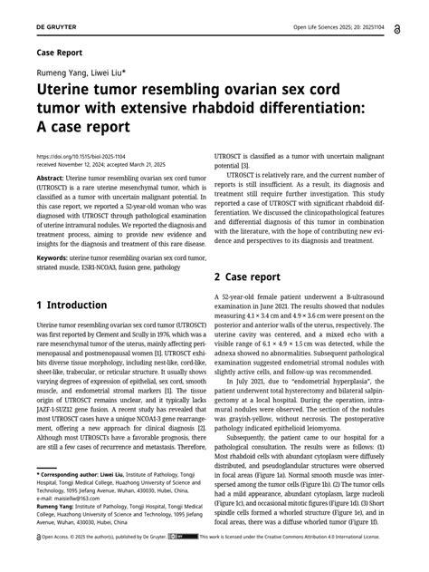 Pdf Uterine Tumor Resembling Ovarian Sex Cord Tumor With Extensive Rhabdoid Differentiation A