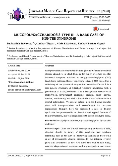 Pdf Mucopolysaccharidosis Type Ii A Rare Case Of Hunter Syndrome