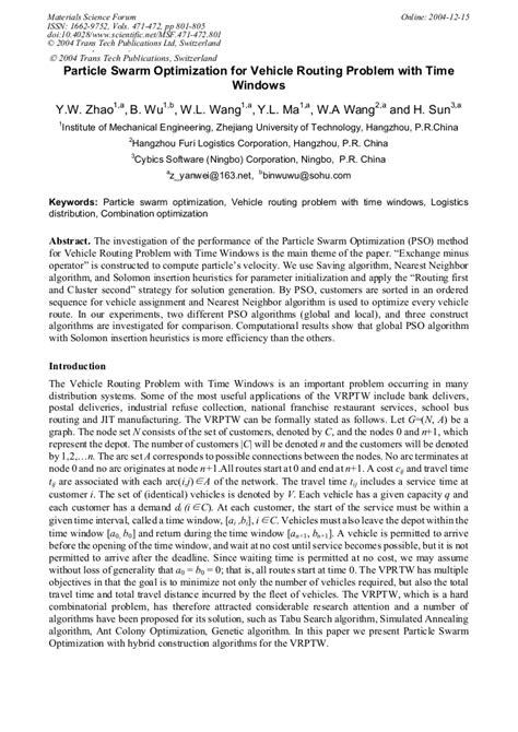 Particle Swarm Optimization For Vehicle Routing Problem With Time
