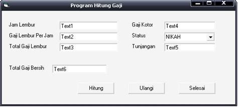 program sederhana menghitung gaji karyawan dengan visual basic 6 0