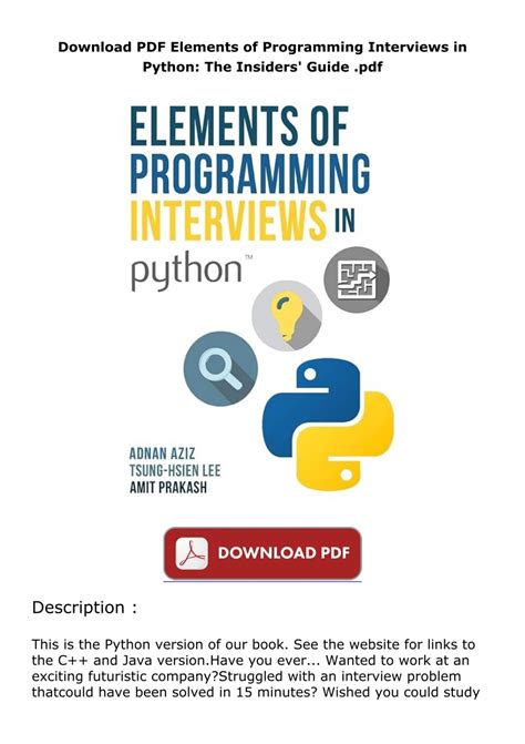 Download Pdf Elements Of Programming Interviews In Python The Insiders