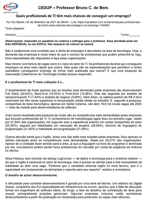 Atividade Leitura Do Texto E Algoritmo Para Resolver Cedup