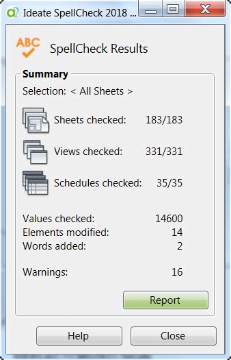 Ideate Spellcheck For Revit Results