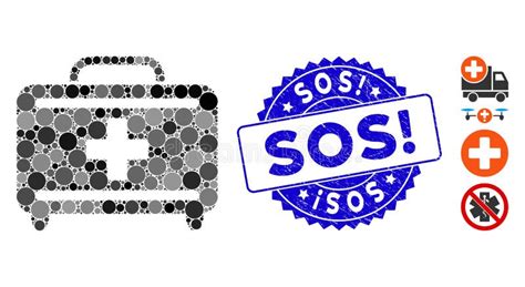 Mosaic Medical Briefcase Icon With Grunge Sos Seal Stock Vector