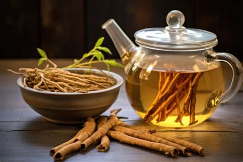 Premium Ai Image Licorice Root Tea In A Teapot Loose Root Beside