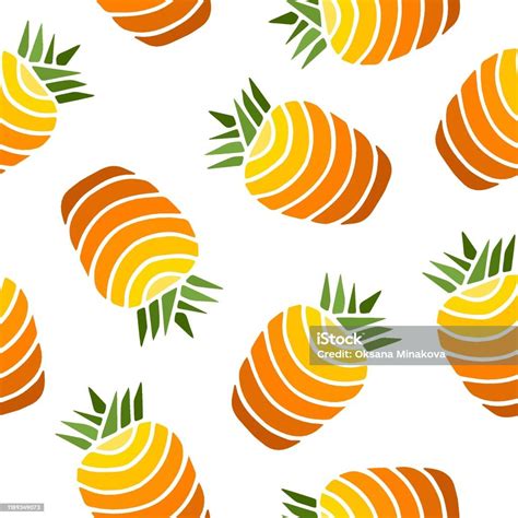 흰색 배경에 잎 밝은 색깔의 파인애플 과일과 원활한 패턴 현대적인 디자인 직물 포장지 배경 화면 표지 여름 옷 인쇄 크리에이티브 벡터 일러스트레이션 건강한 식생활에 대한