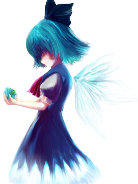 Safebooru Blue Hair Cirno Closed Eyes Dress Frog Hair Ribbon Highres