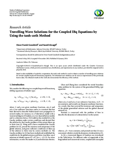 Pdf Travelling Wave Solutions For The Coupled Ibq Equations By Using