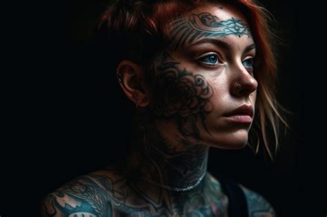 Premium Ai Image Tattooed Woman Close Up Portrait