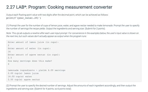 Solved 2 27 LAB Program Cooking Measurement Converter Chegg